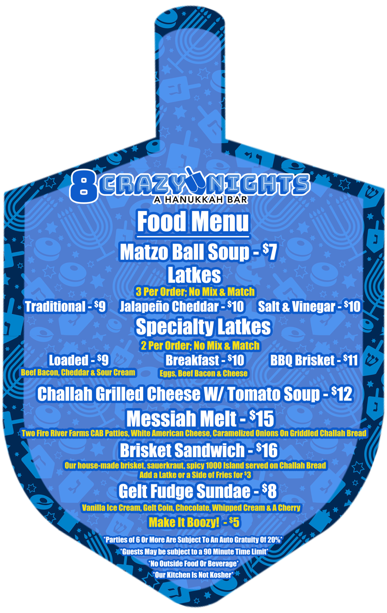 Menu – 8 Crazy Nights